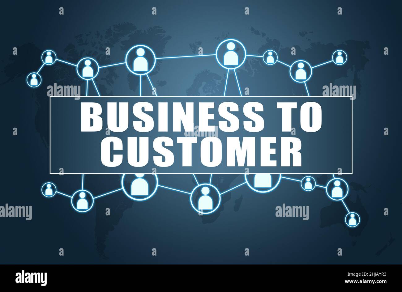 Business to Customer - text concept on blue background with world map ...