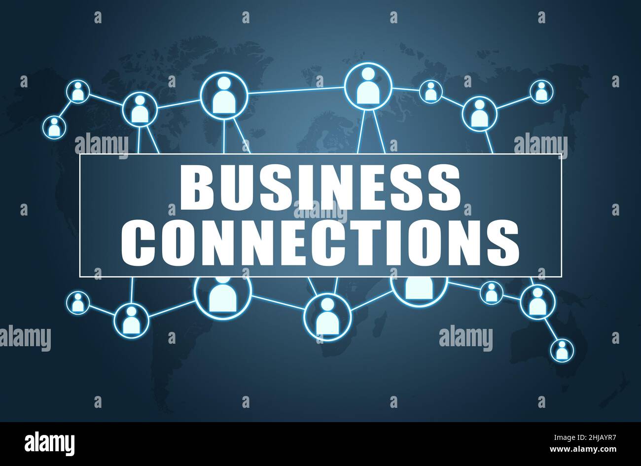 Business Connections - text concept on blue background with world map ...