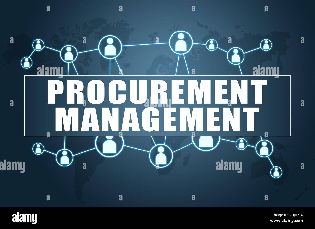 Procurement Management - text concept on blue background with world map ...