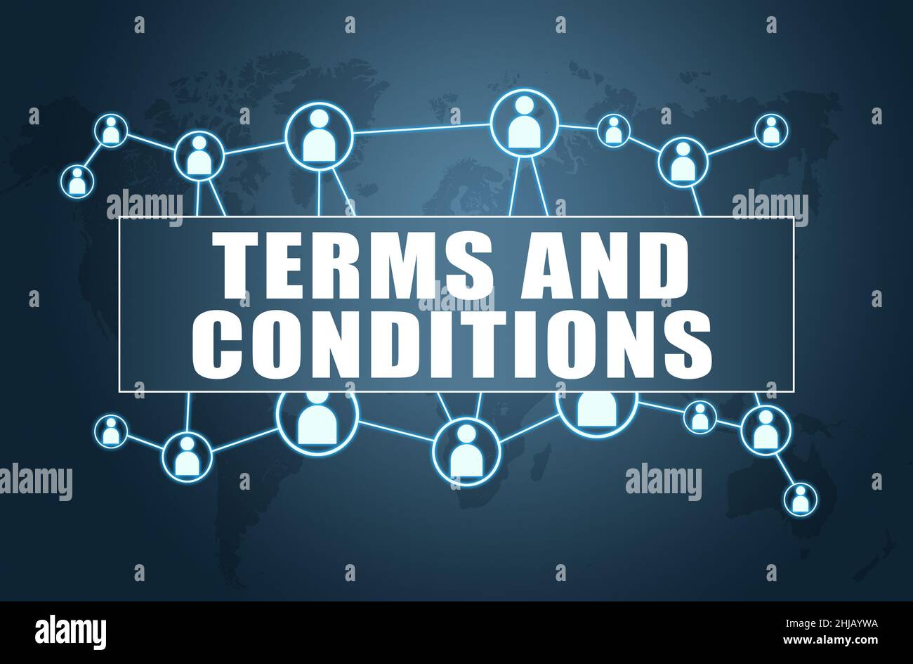 Terms and Conditions - text concept on blue background with world map ...