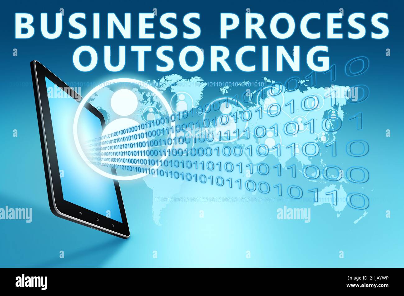 Business Process Outsourcing - text with social icons and tablet ...