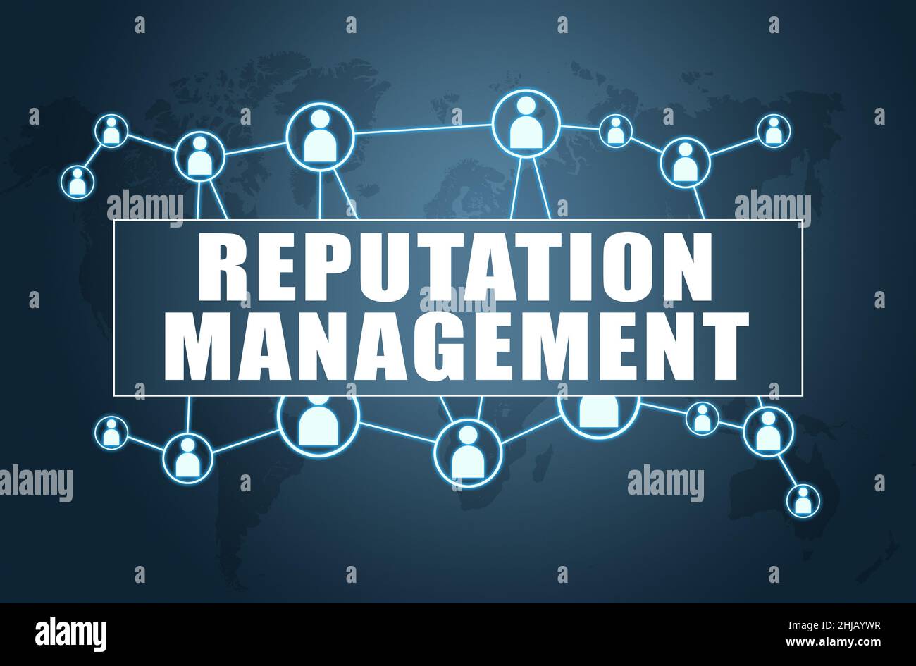 Reputation Management - text concept on blue background with world map ...