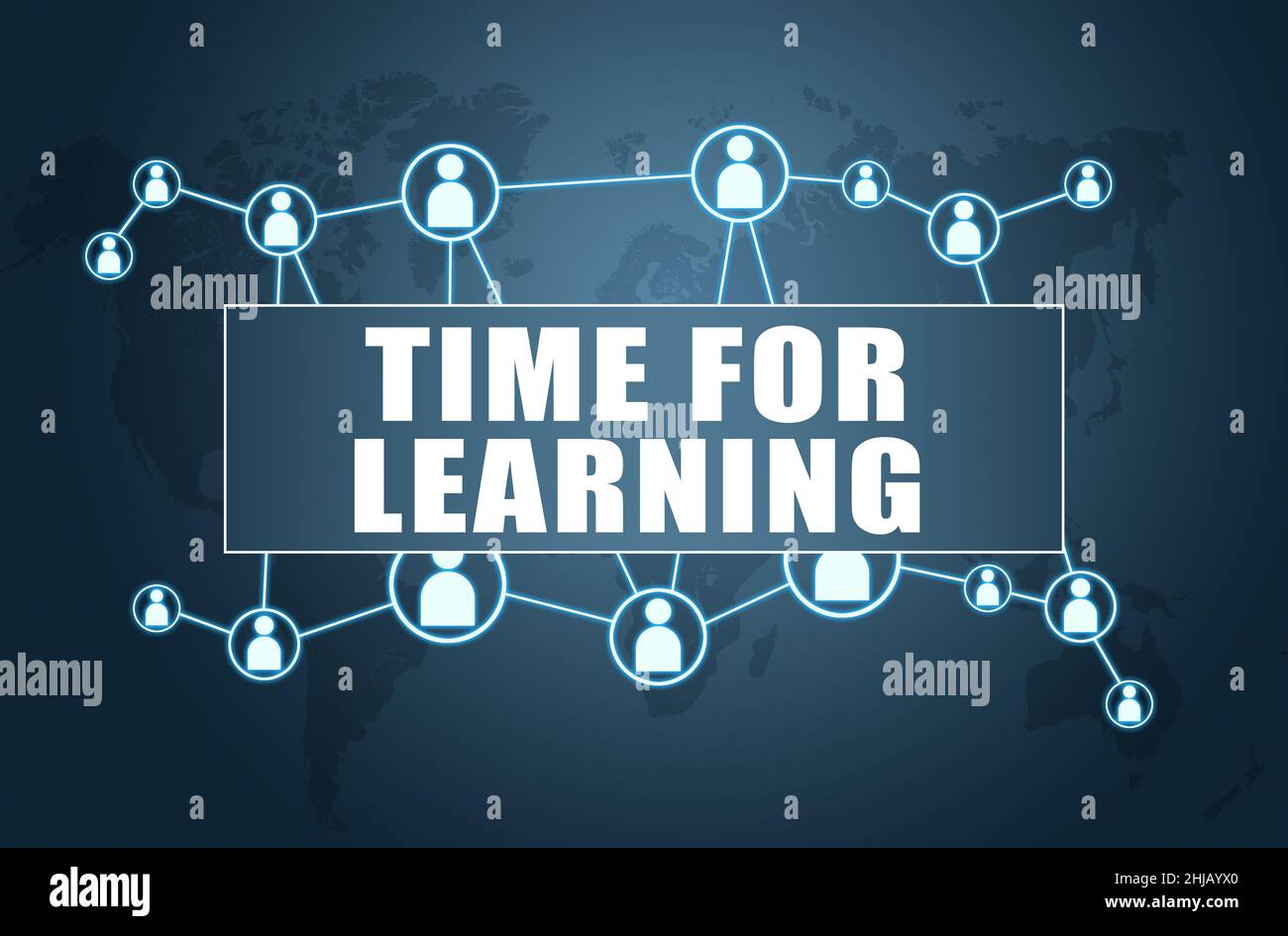 Time for Learning - text concept on blue background with world map and ...
