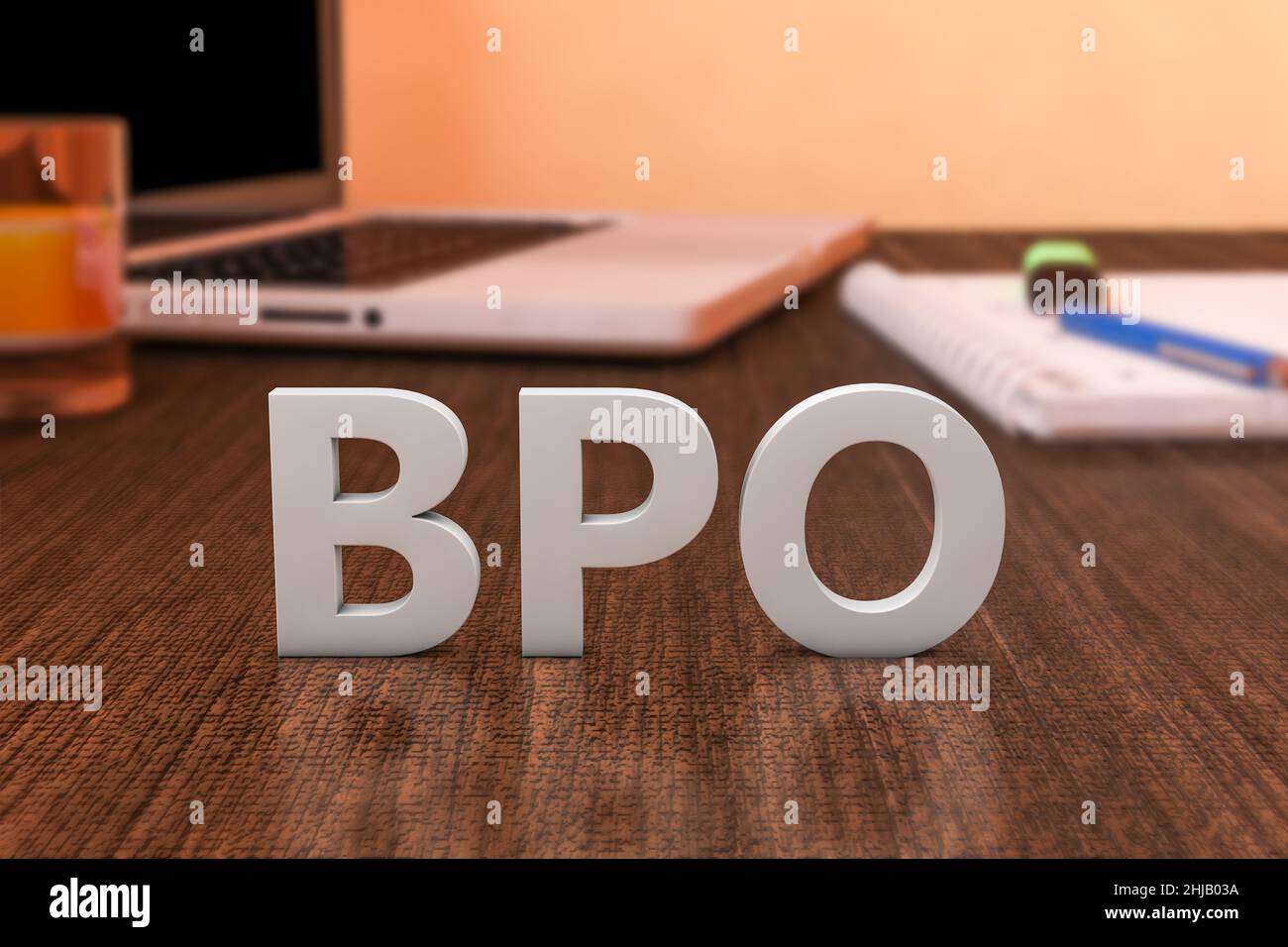 BPO - Business Process Outsourcing - letters on wooden desk with laptop ...