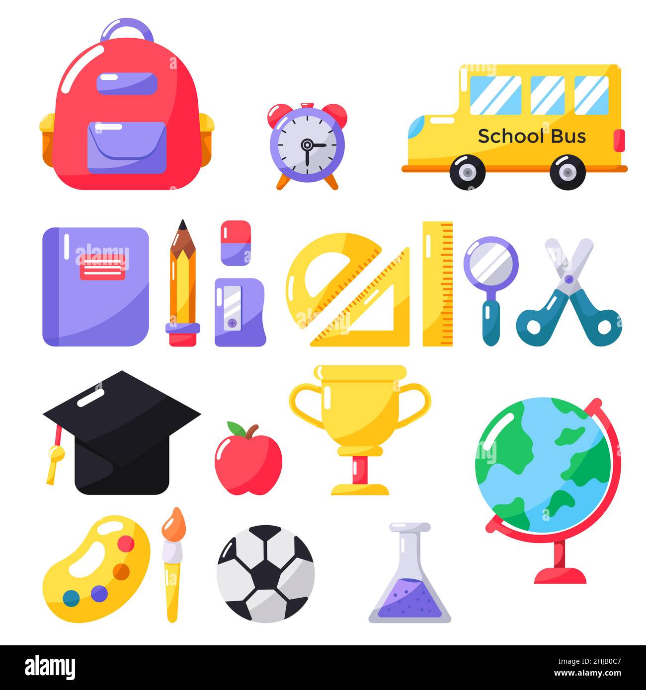 a set of collection of school equipment or items. flat design ...