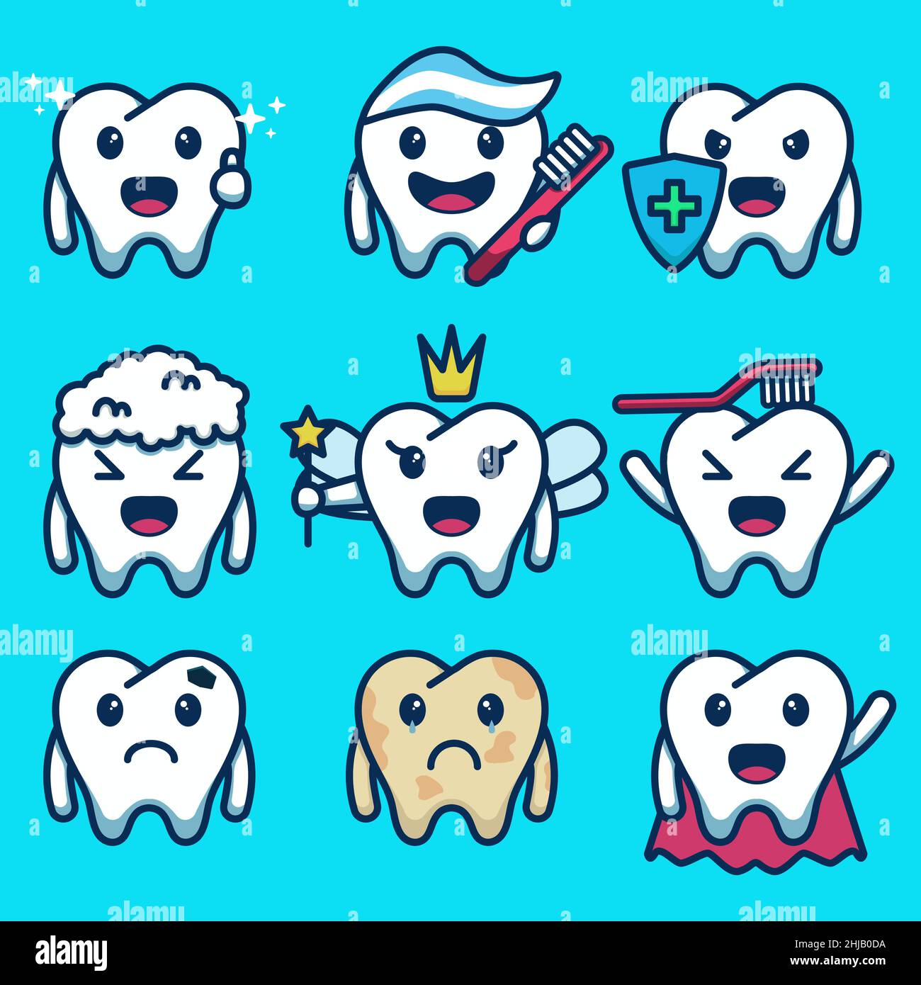 set of cute tooth character design flat. vector illustration with ...