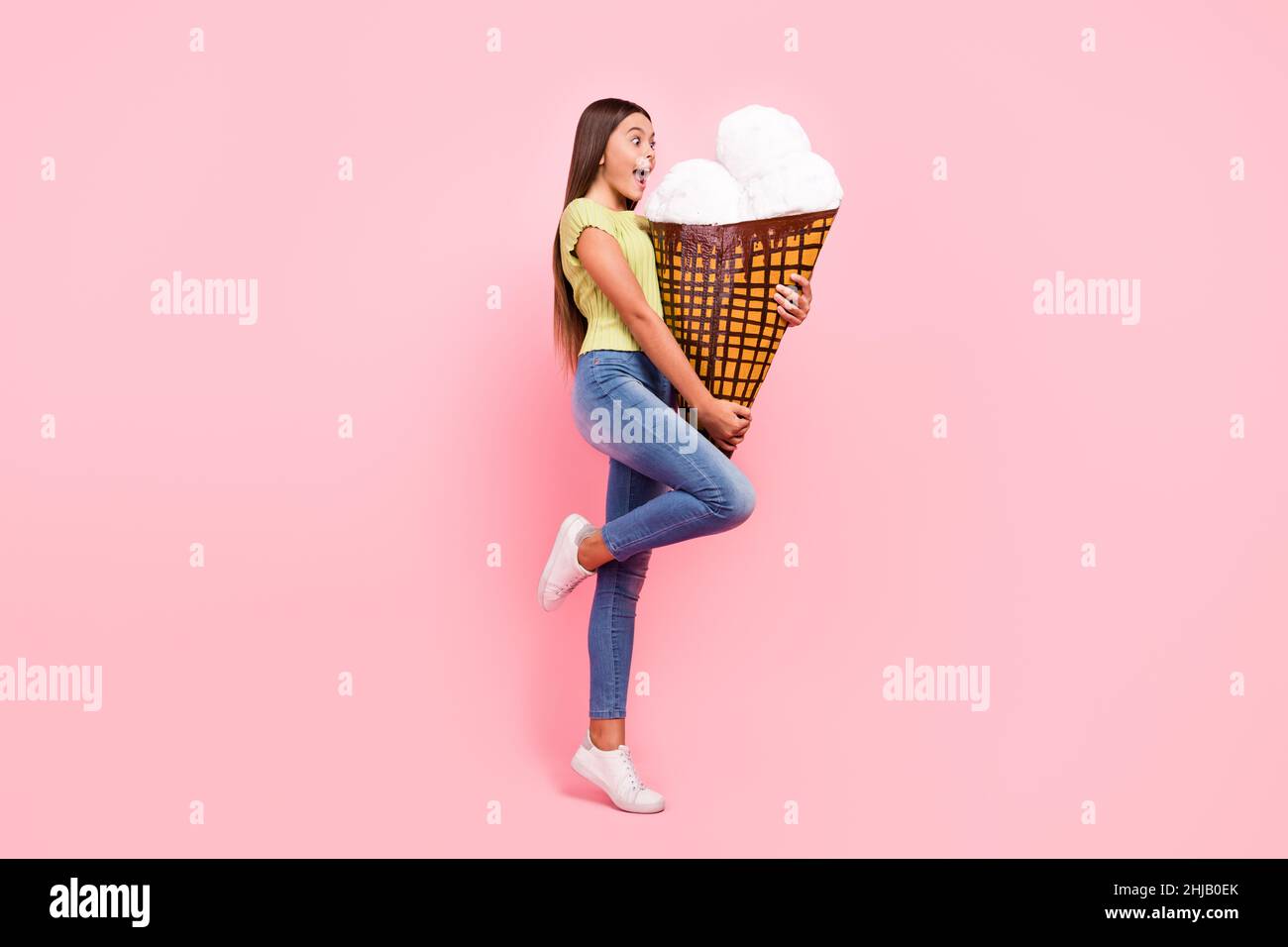 Profile photo of funny little lady hold big cone ice cream omg face ...