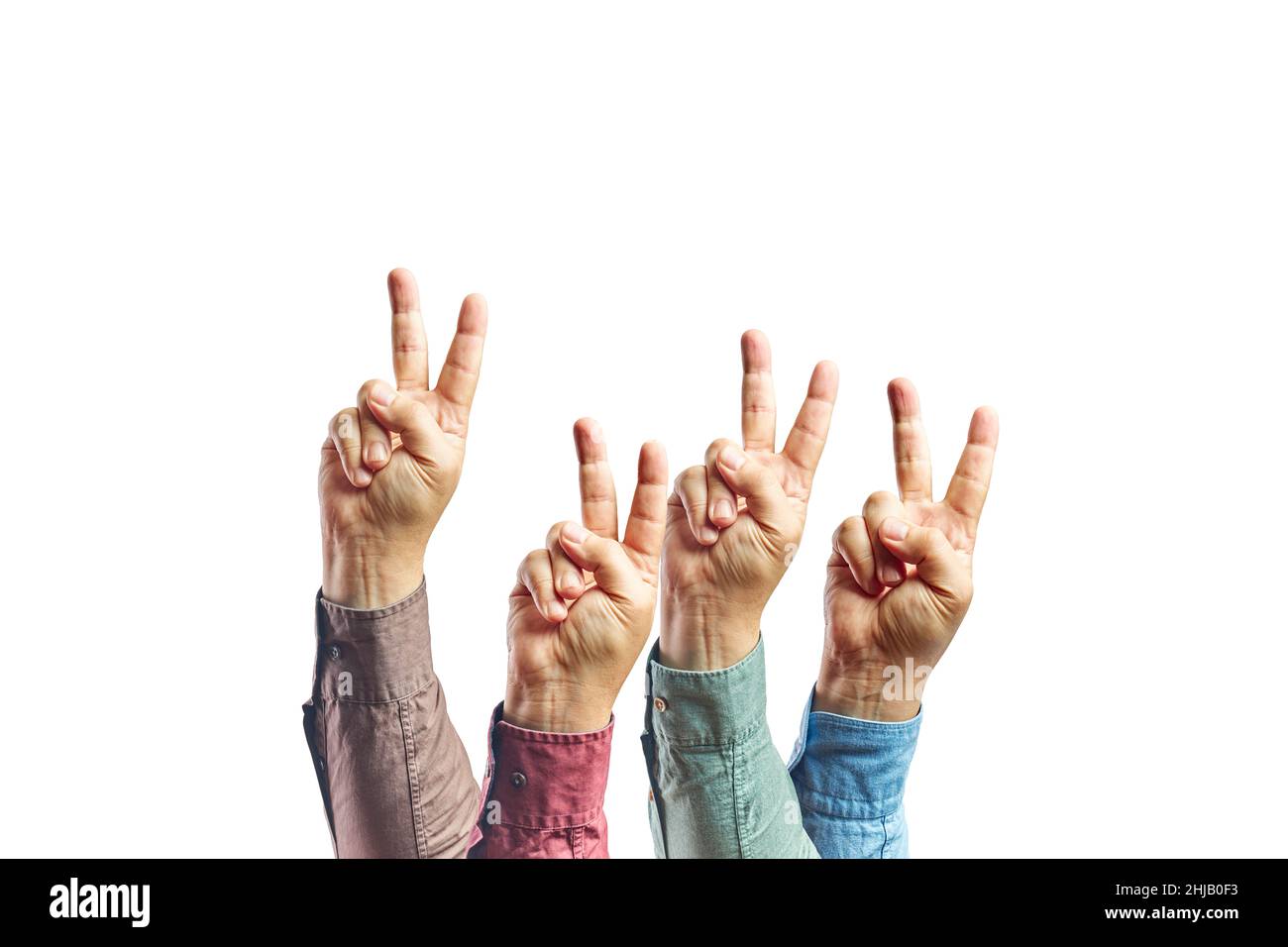 Hands of men showing fingers over isolated white background counting ...