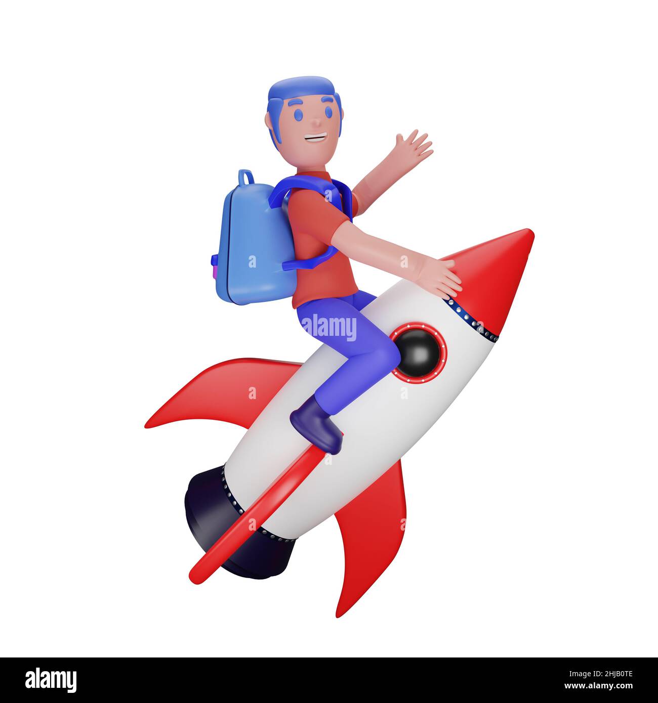 3d rendering of a character riding a rocket with a back to school ...