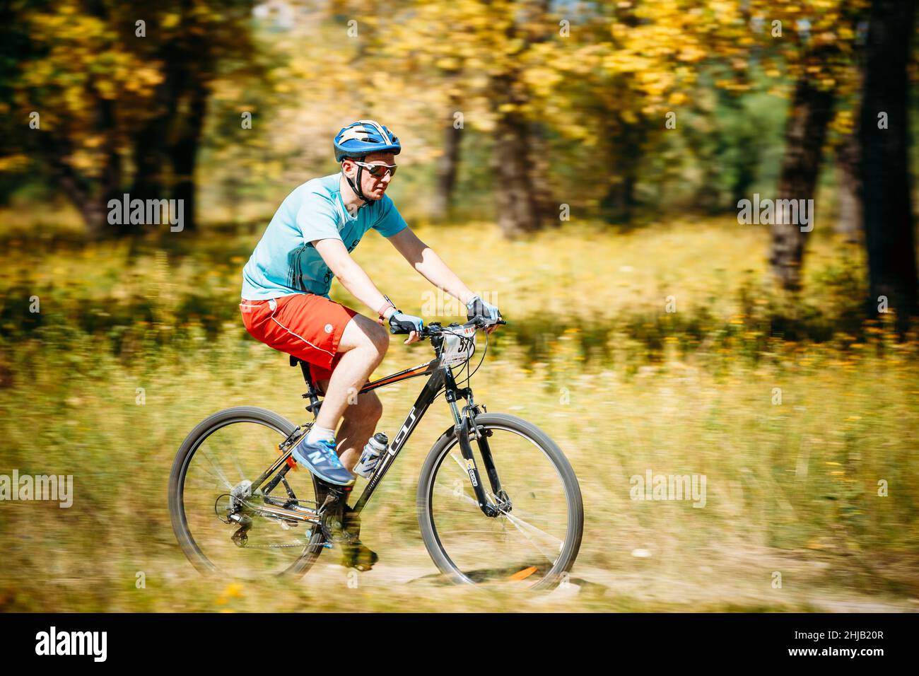 Mountain Bike cyclist riding track at sunny day, healthy lifestyle ...