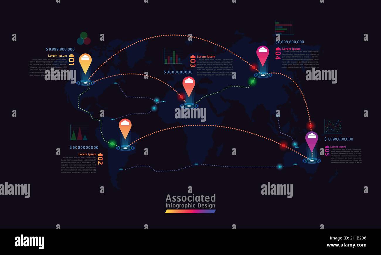 associated company factory world map mark point infographic design with ...
