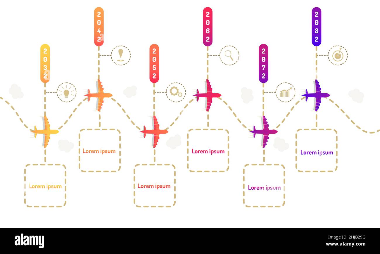 plane roadmap timeline elements with markpoint graph think search gear ...