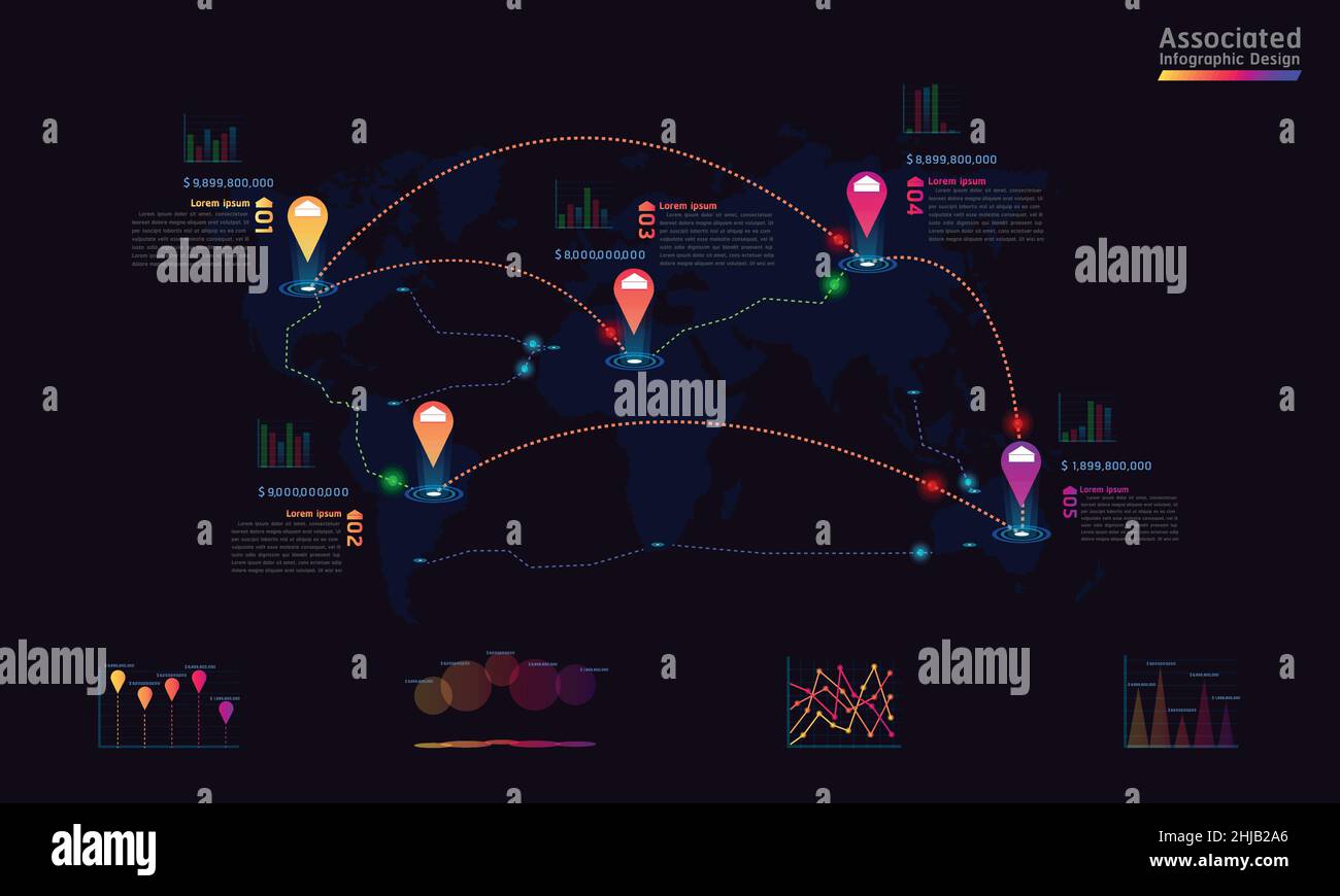 associated company factory world map mark point infographic design with ...