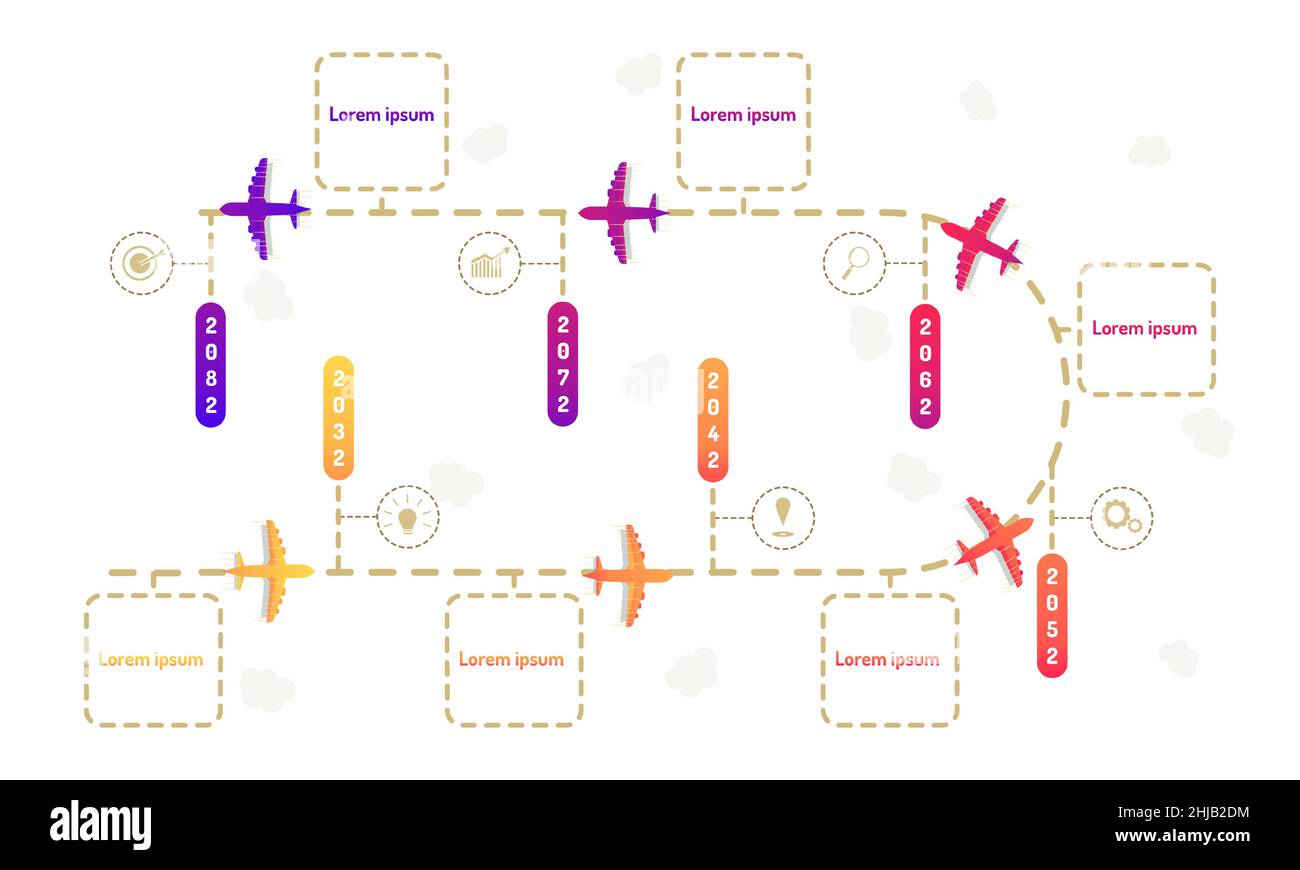 plane flying roadmap timeline elements with markpoint graph think ...