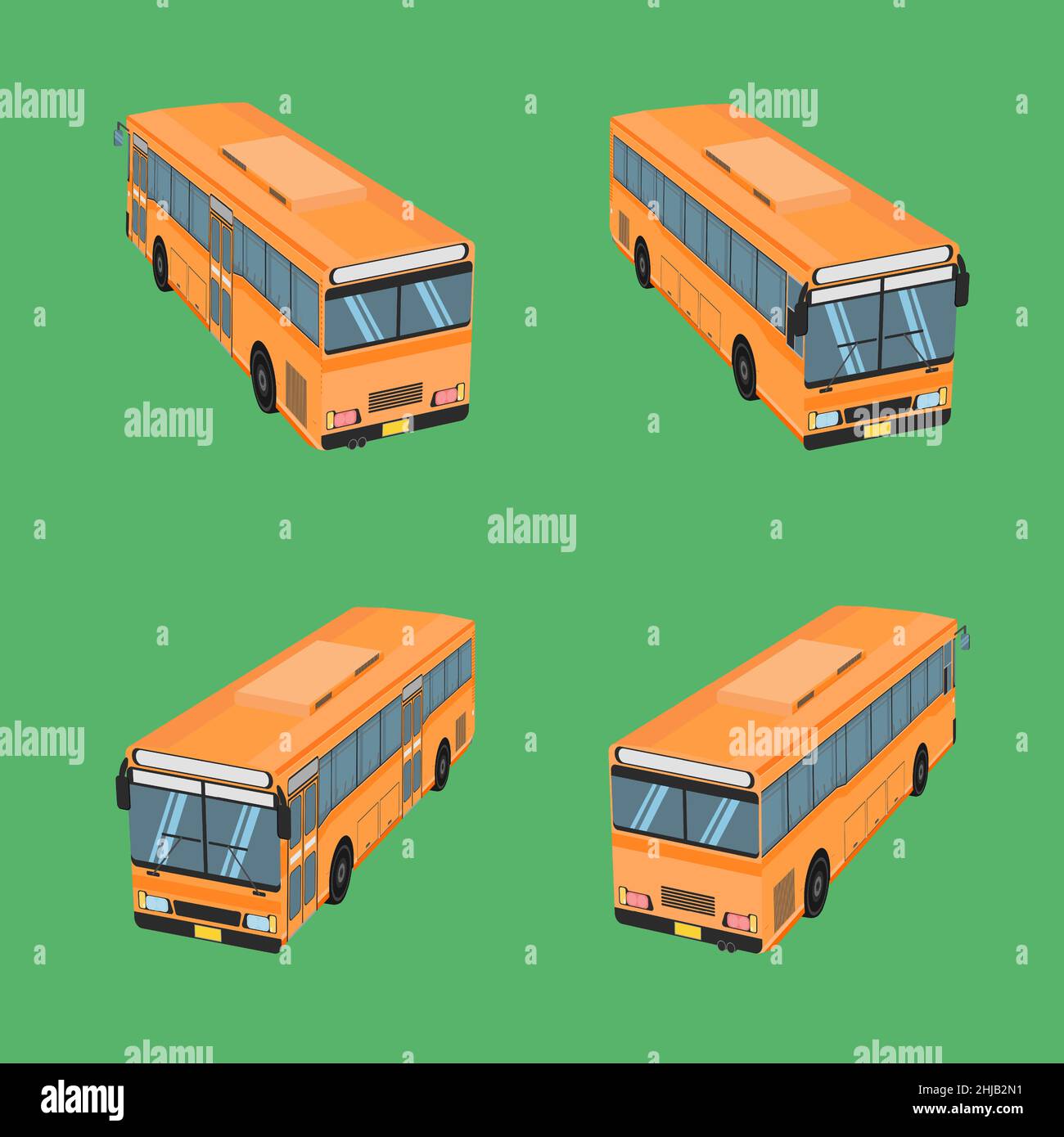 3d top view thai bus orange transport car vehicle driver fare passenger ...