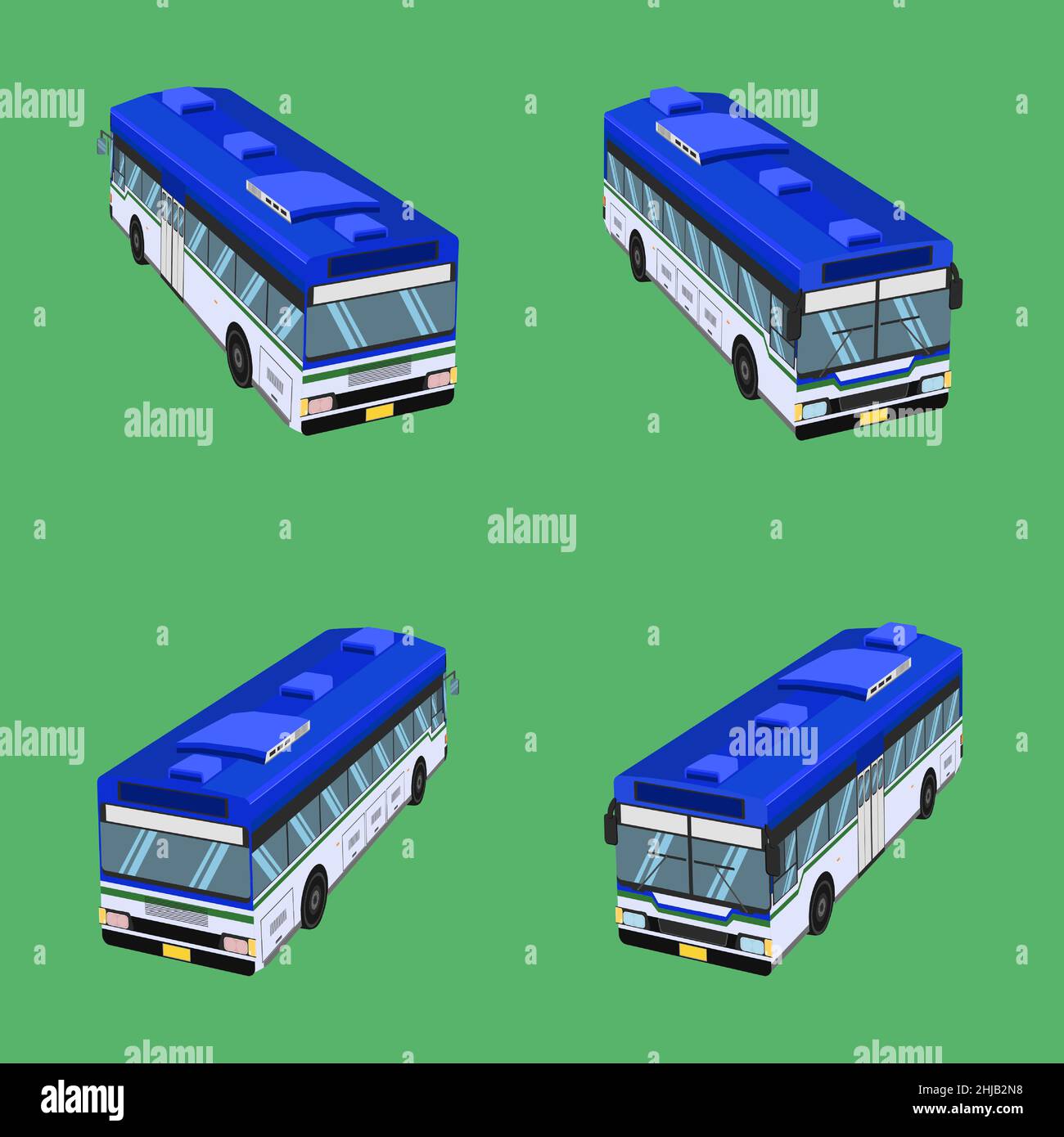 3d top view thai bus blue white green transport car vehicle driver fare ...