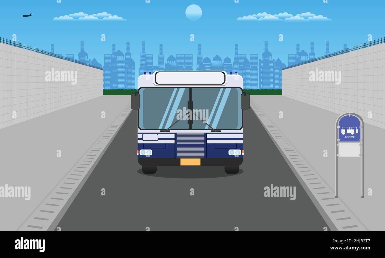 outdoor road in the city dark blue sky front view bus stop at station ...