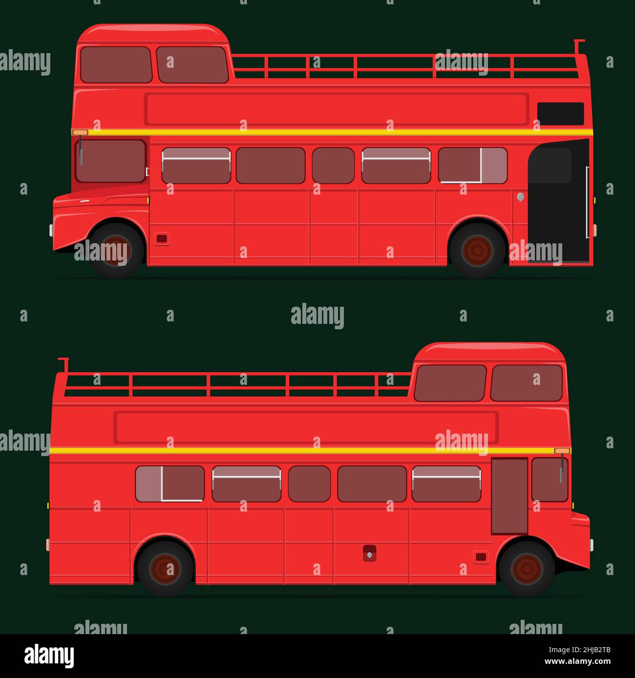 red double decker bus half roof top. london city.vector illustration ...