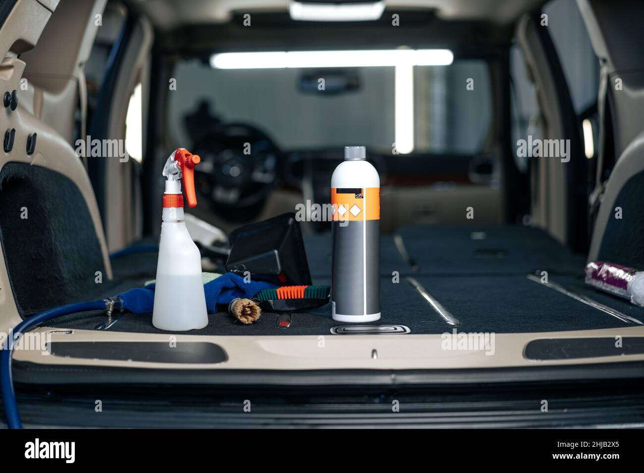 Clean open empty car trunk in the car detailing service Stock Photo - Alamy