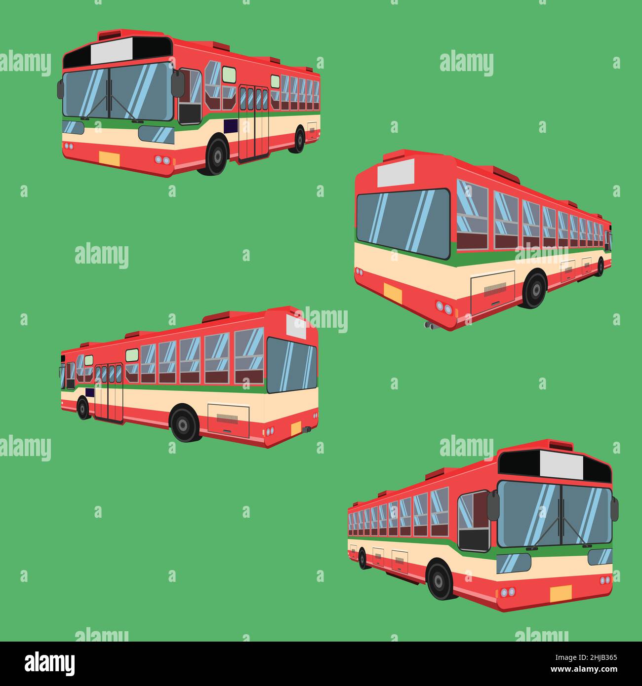 3d thai bus red green white transport car vehicle driver fare passenger ...