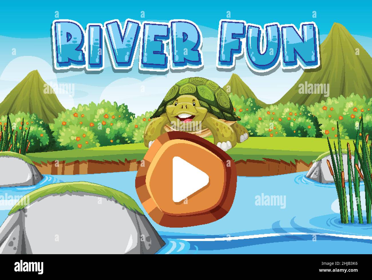 River fun game template with play button illustration Stock Vector ...