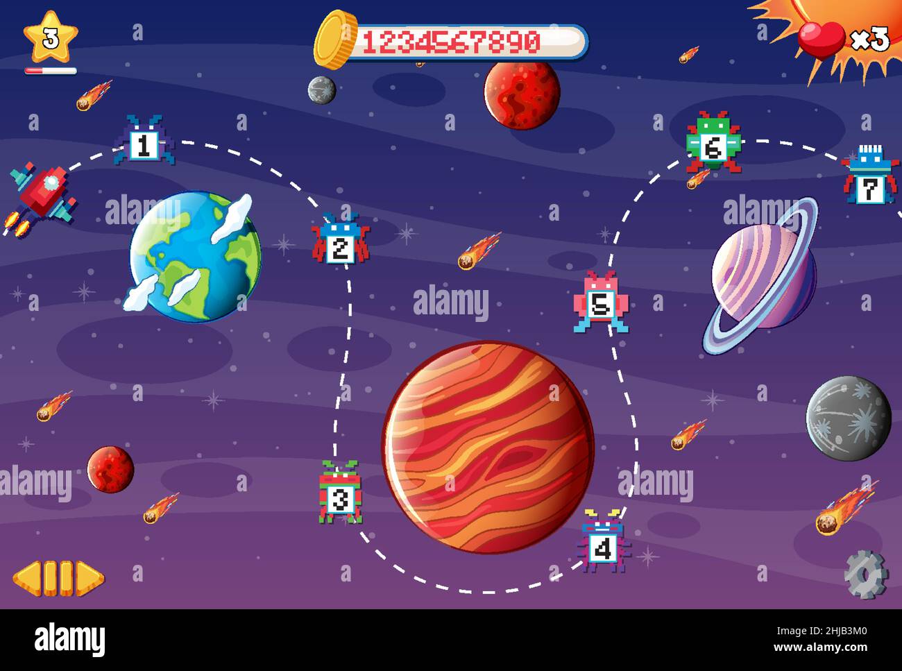 Pixel space game interface with planets illustration Stock Vector Image ...
