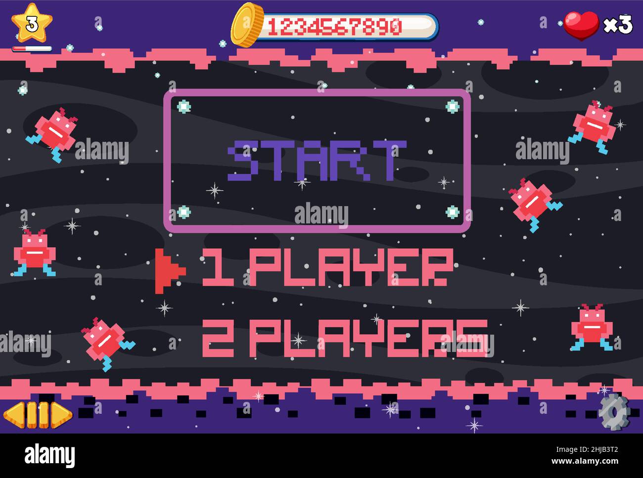 Pixel space game interface with start button illustration Stock Vector Image & Art - Alamy