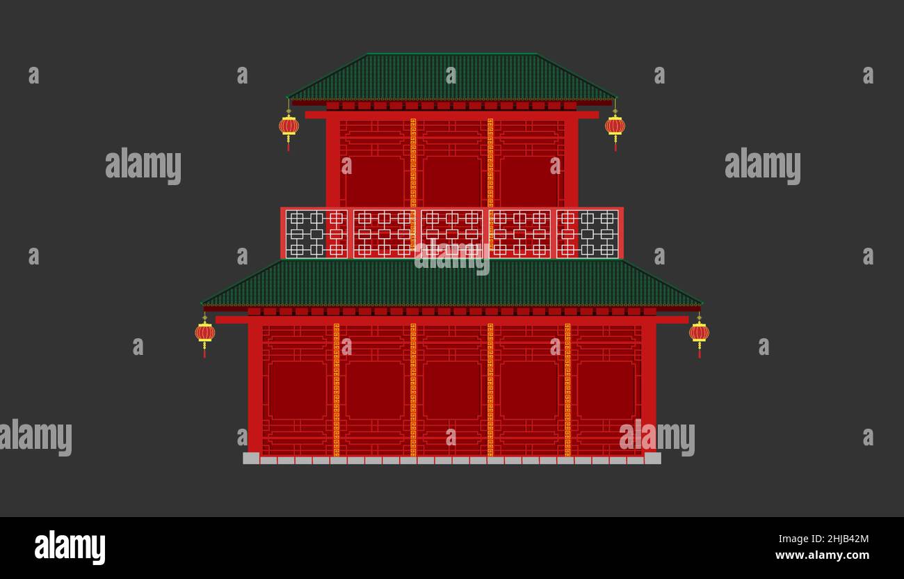 red china house minimal old vintage style. building and landmark ...