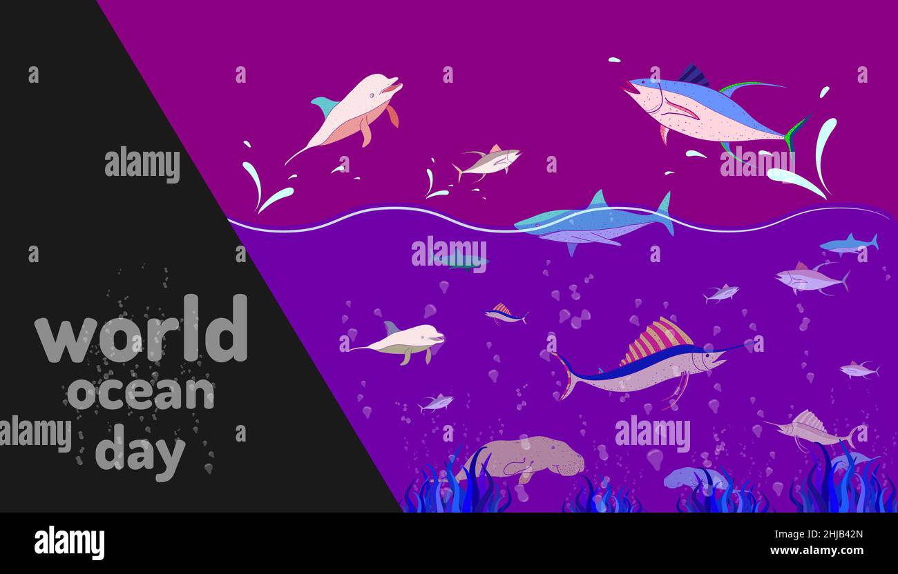 community ocean animal. world ocean day. colorful design style. vector ...