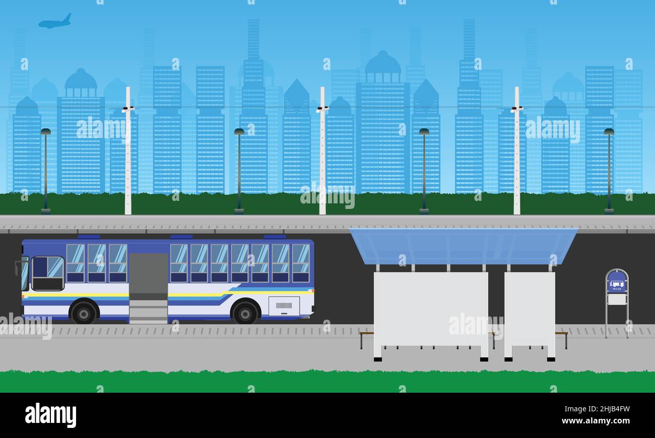 outdoor road in the city blue sky bus stop at station pole lamp sign ...