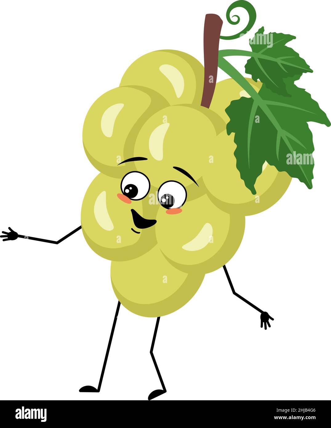 Grape character with happy emotion, joyful face, smile eyes, arms and ...