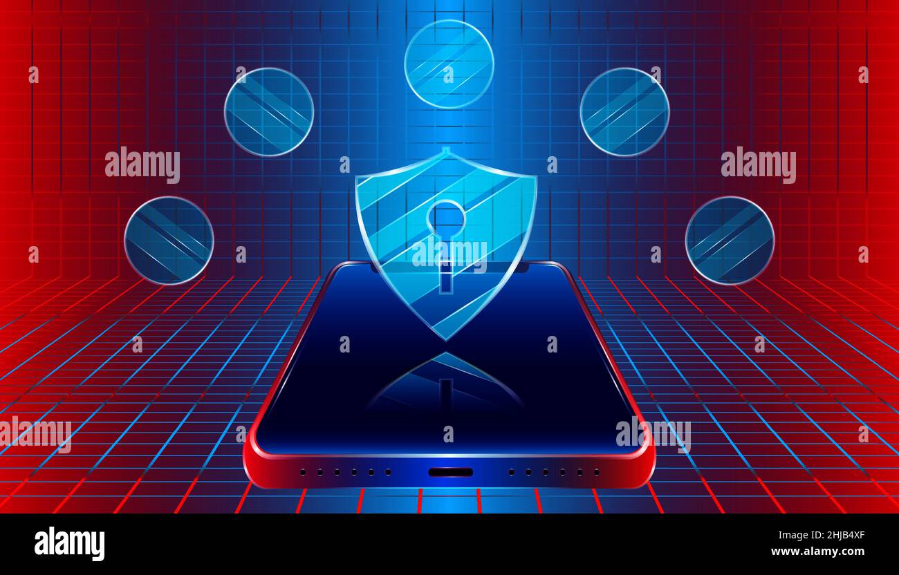 luxury smart security shield protect mobile phone concept. design with ...