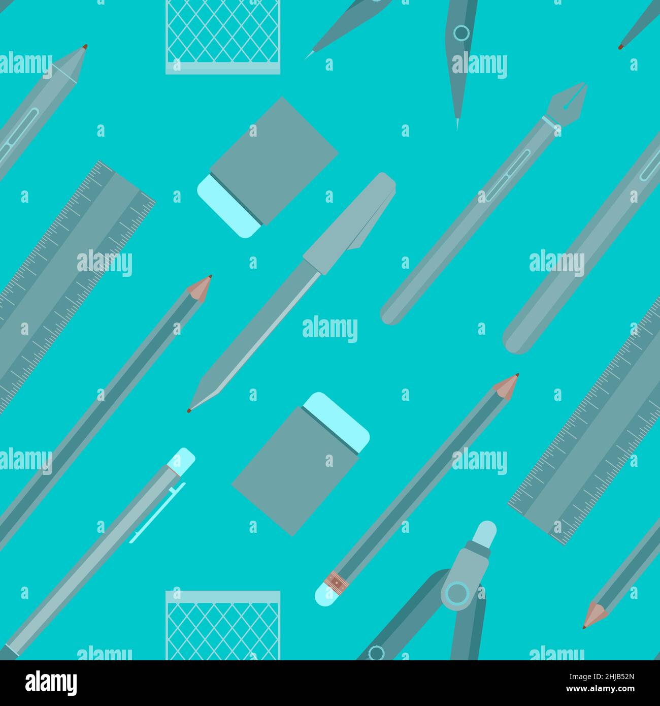 pattern seamless set of education with ruler pen pencil eraser rubber ...