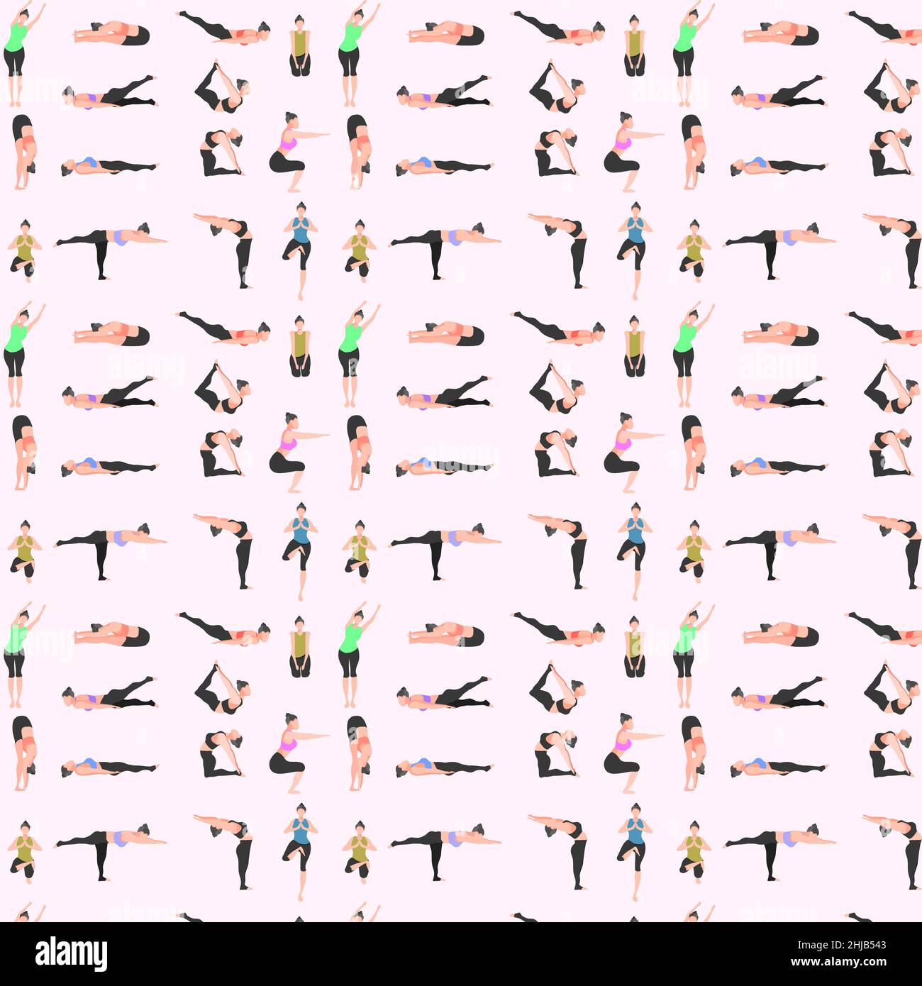 pattern seamless set of yoga. pose fitness girl gym energy. vector ...