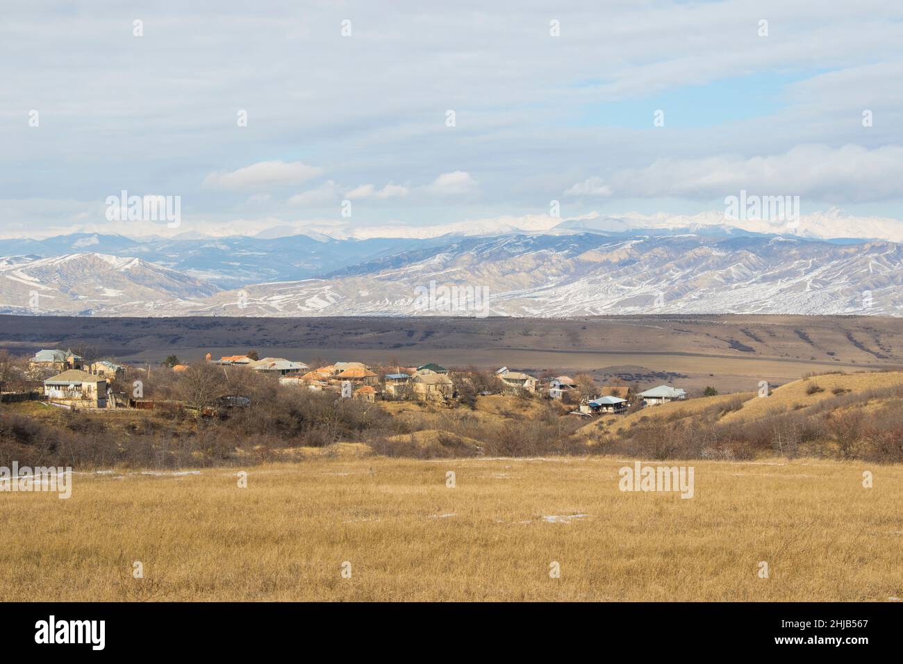 Mountain range winter landscape and view in Georgia, cloudy weather ...