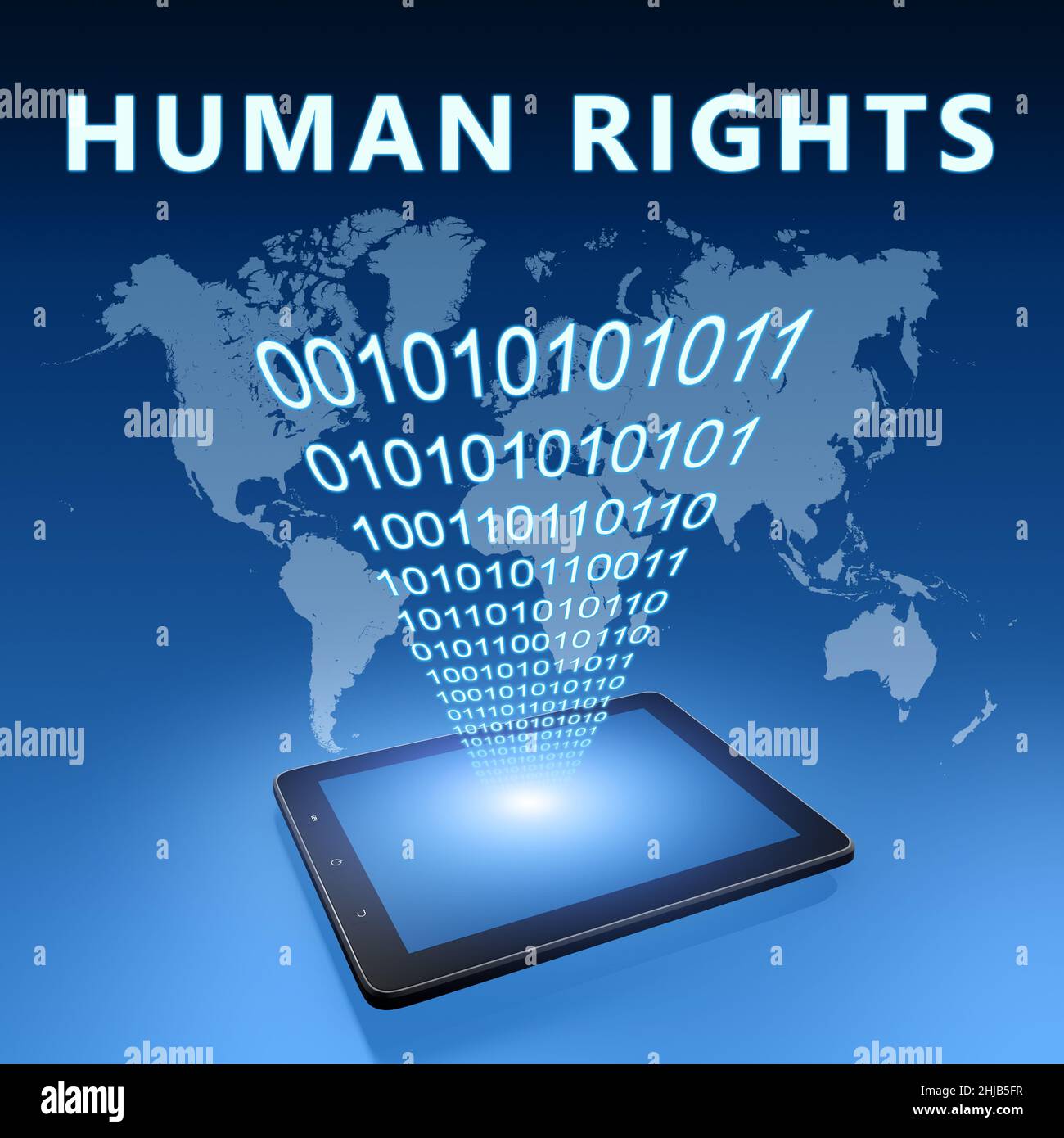 Human Rights - text concept with tablet computer on blue wolrd map ...