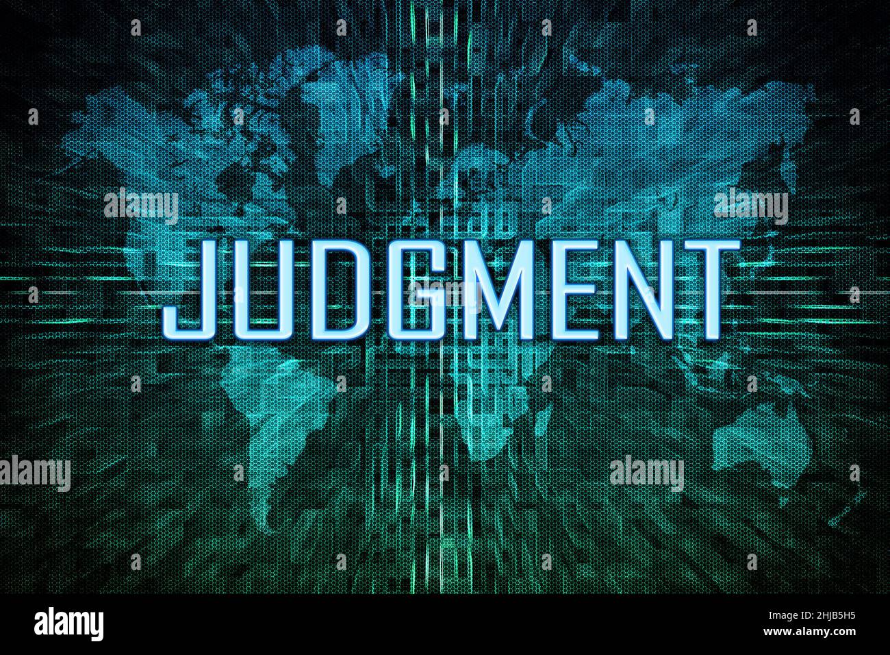 Judgment - text concept on green digital world map background Stock ...