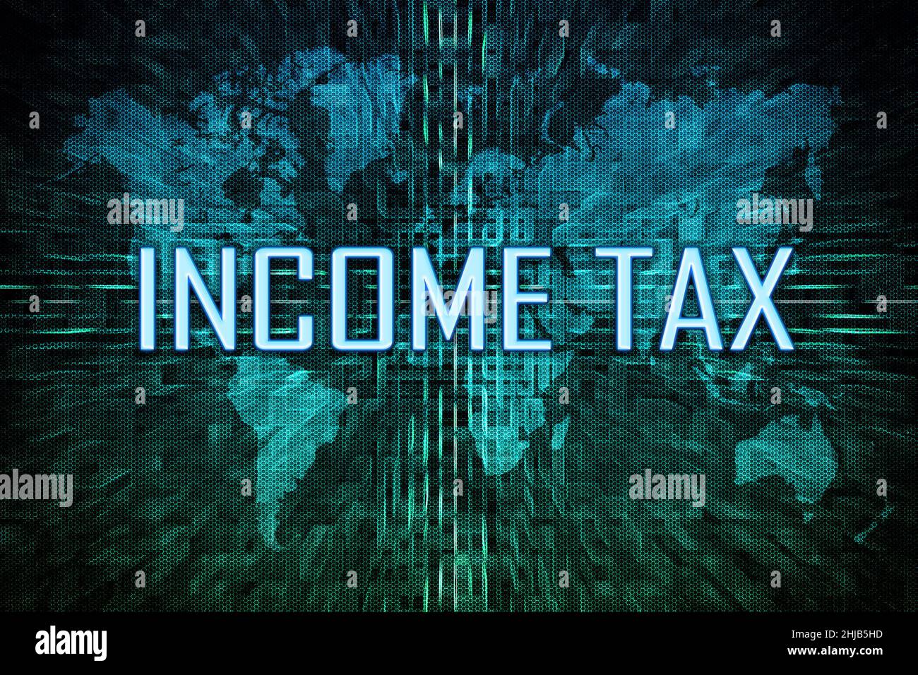 Income Tax - text concept on green digital world map background Stock ...