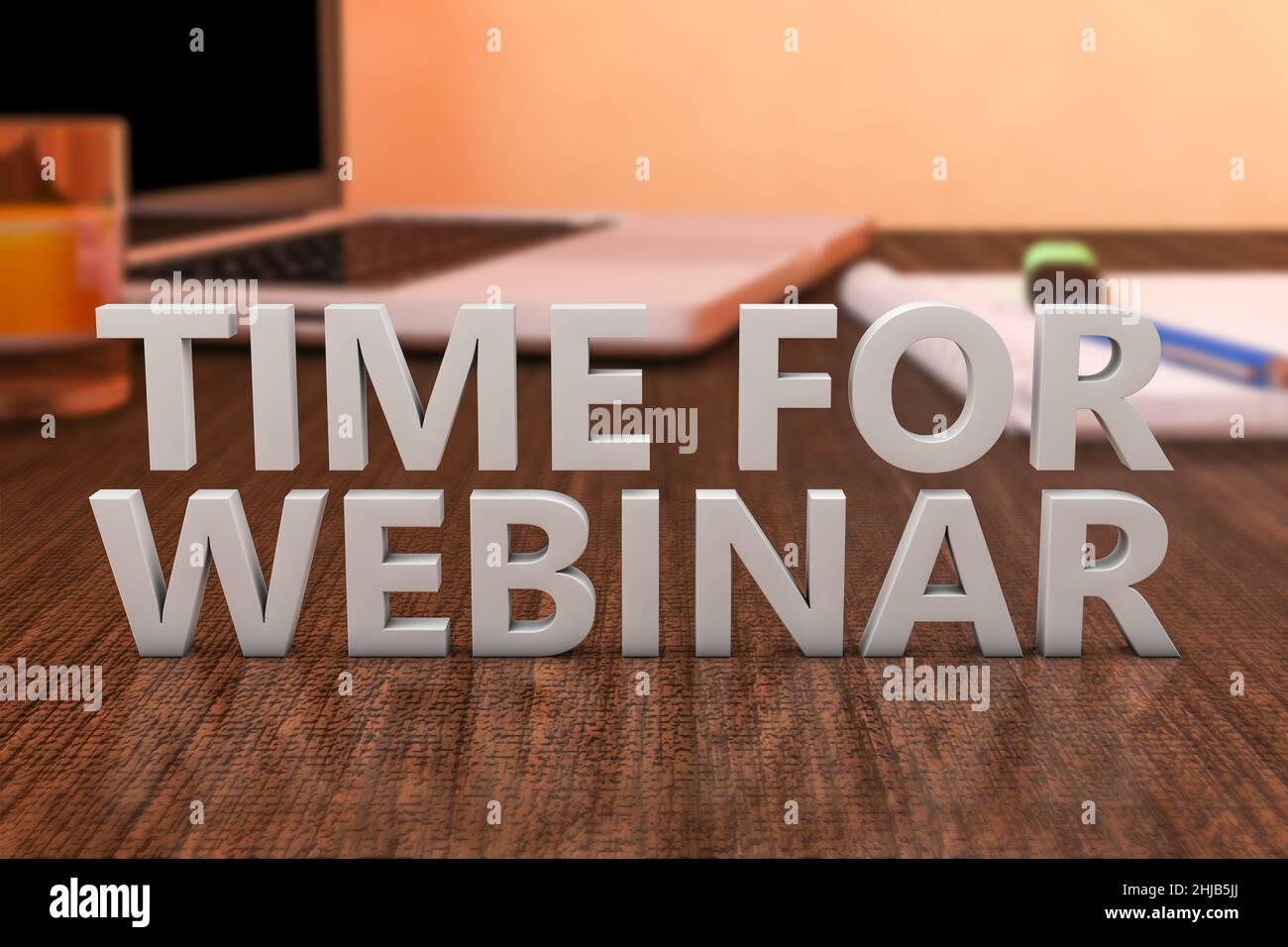 Time for Webinar - letters on wooden desk with laptop computer and a ...