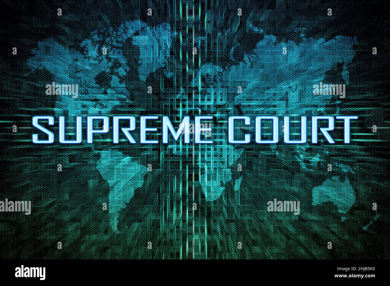 Supreme Court - text concept on green digital world map background ...