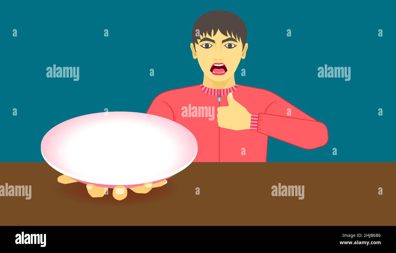 free space on dish for your food promotion. a man show a ware and give ...