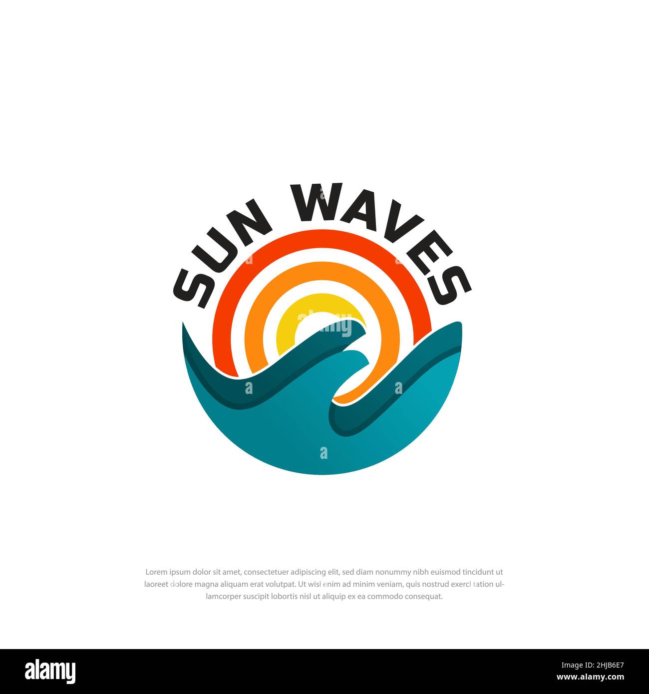 Ocean waves and sun abstract logo logo template negative space ocean ...