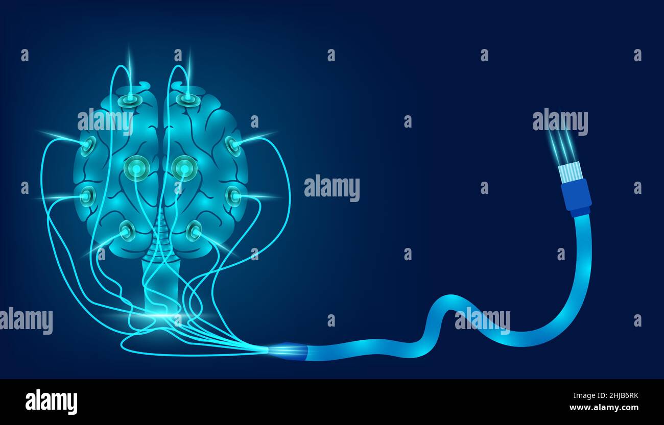 back view brain interfaces technology plug and play transfer data to ...