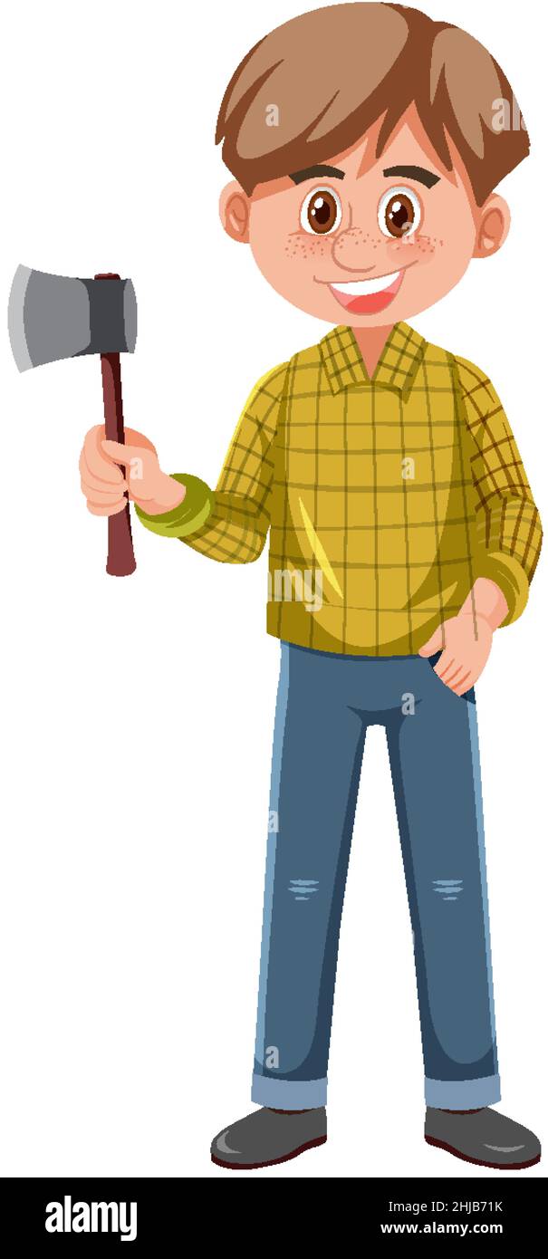 A man holding ax cartoon character on white background illustration ...