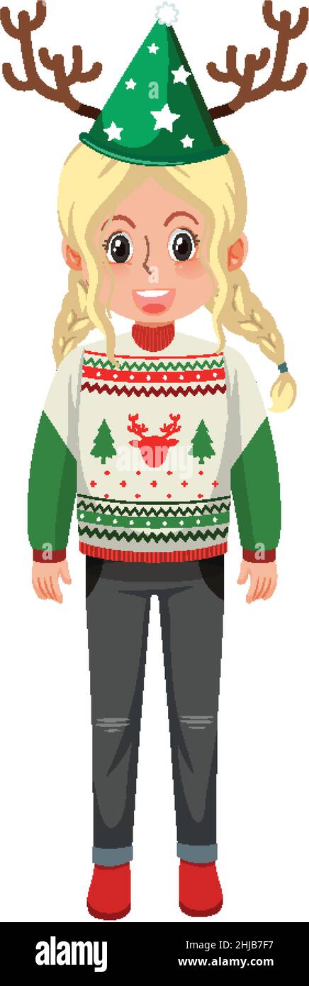 A girl wearing Christmas outfits on white background illustration Stock ...