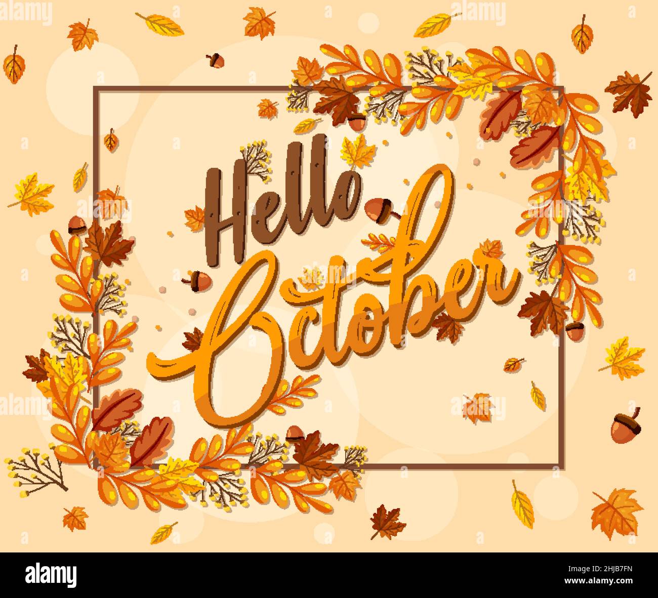 Hello October logo with ornamental autumn leaf illustration Stock ...