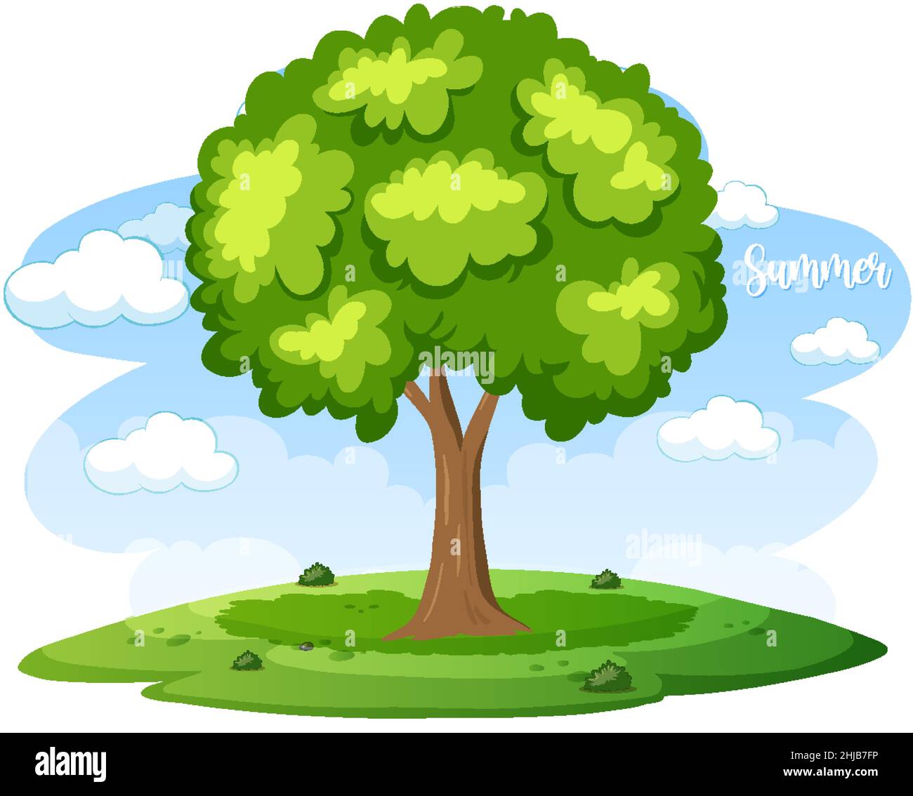 Isolated tree in cartoon style with summer word illustration Stock ...