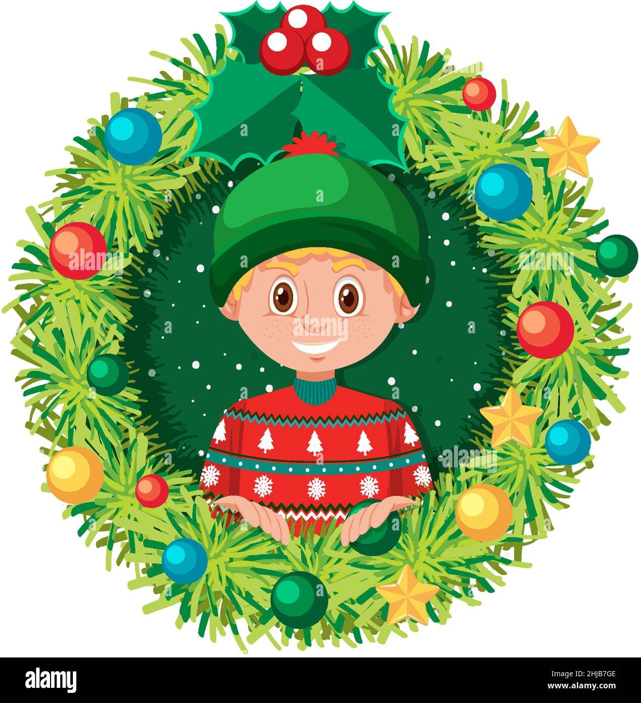 Christmas wreath border with a man in winter outfit illustration Stock ...