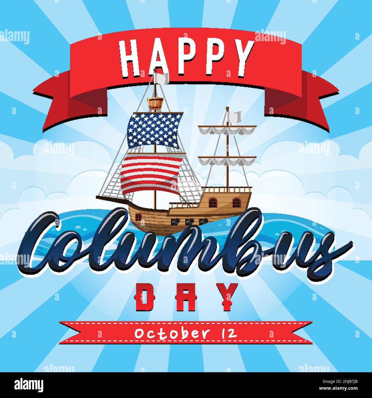Happy Columbus day banner with flagship illustration Stock Vector Image ...