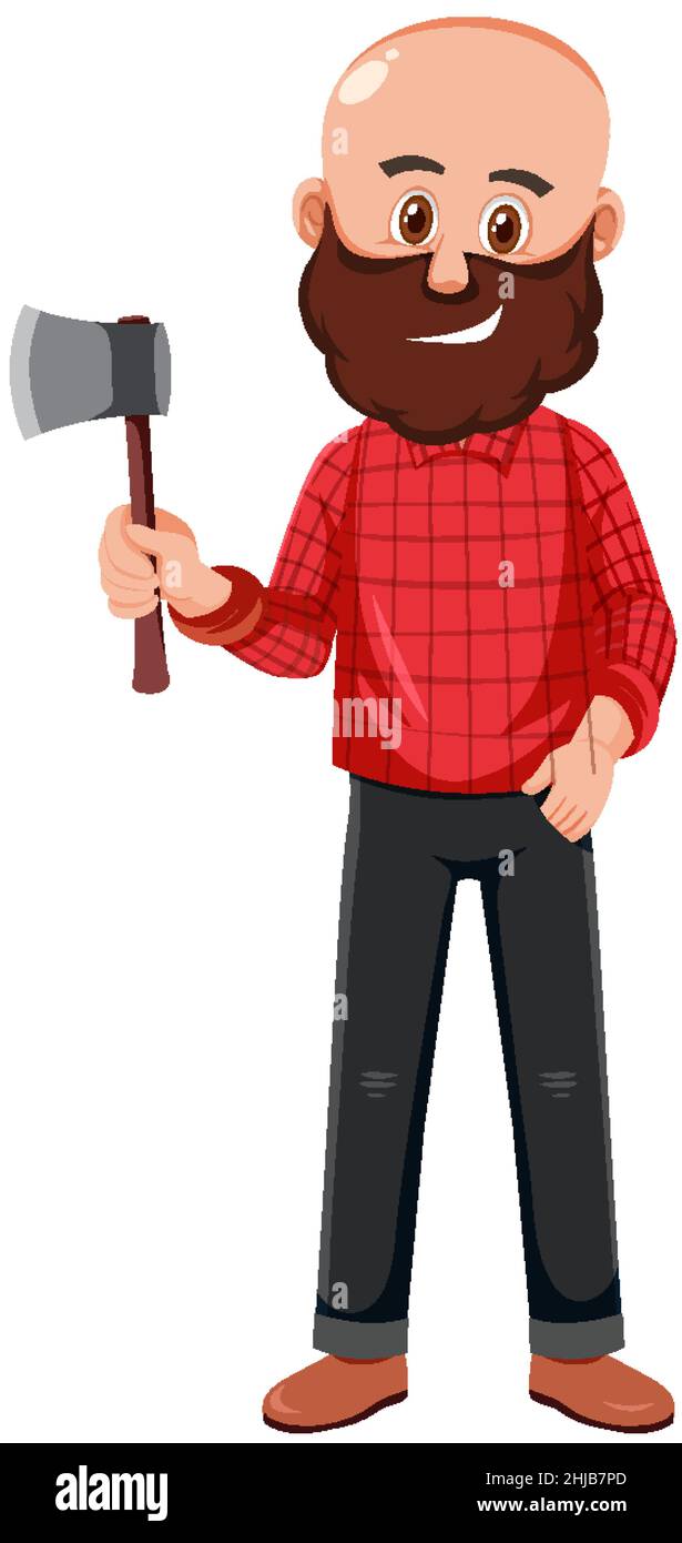 A man holding ax cartoon character on white background illustration ...